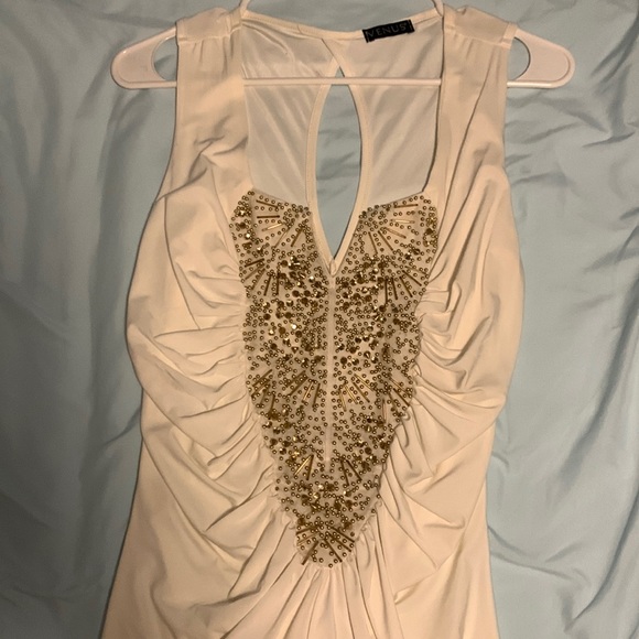 VENUS | Tops | Venus Brand M White With Gold Beads On Front | Poshmark